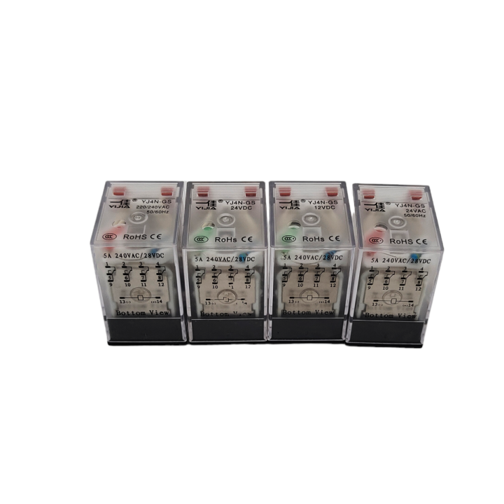 YJ4N-GS (MY-4N) รีเลย์14ขาแบบมีแลมป์โชว์ หน้าสัมผัส:4NO 4NC กระแสไฟ:5A แรงดันไฟฟ้า:12VDC/24VDC ...