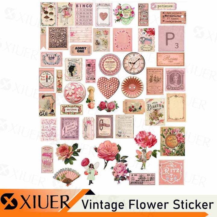 50Pcs Stickers Pack Vintage Flowers Waterproof Stickers Norgers Green ...