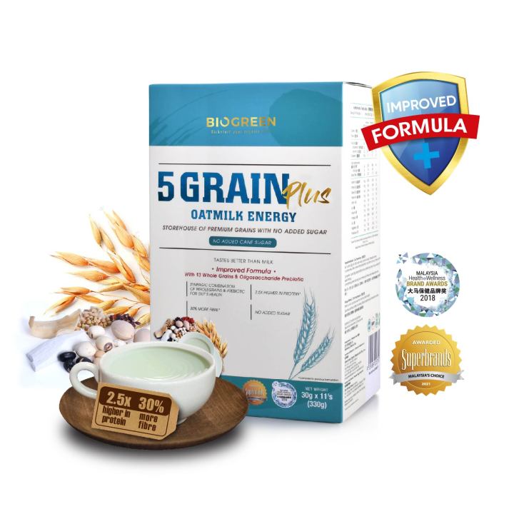 Biogreen 5 Grain Plus Oatmilk Energy (HALAL) Sachets Pack 11's x 30g ...