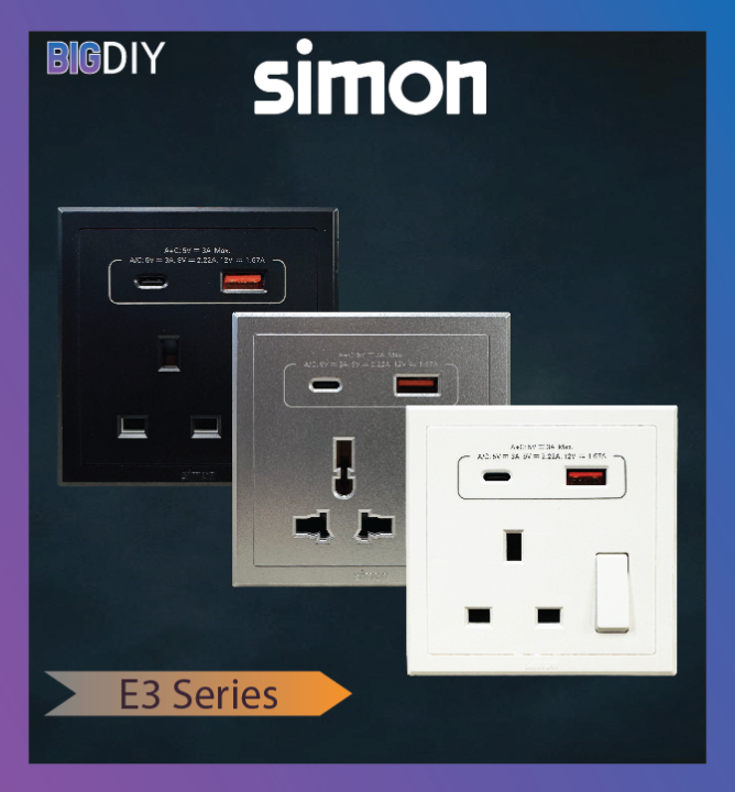 SIMON E3 Series 13A Switch USB Type A+C (SIRIM Approved) Multiple USB ...