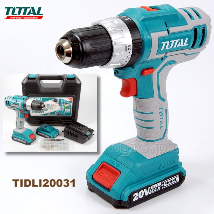 Total TIDLI20031 Cordless Impact Drill Set (with 2 x 20V Lithium-Ion ...