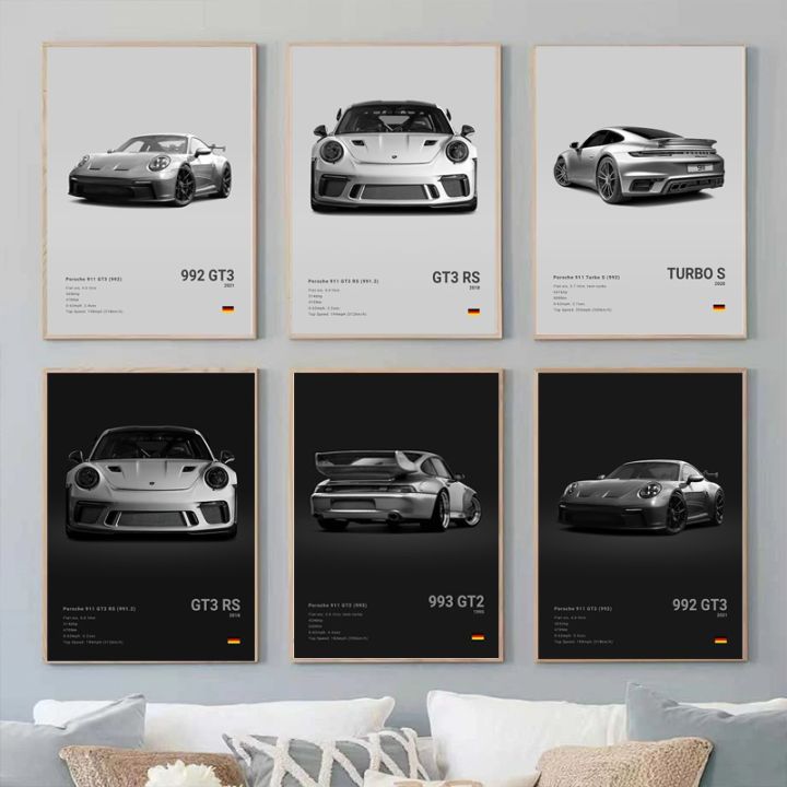 Black and White German Luxury Sports Car Posters Wall Art 911 GT3 RS ...