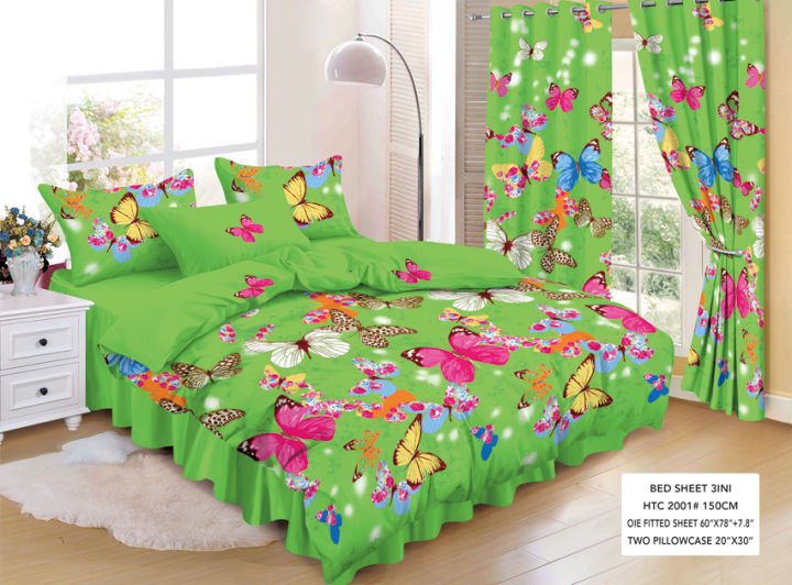 3 in 1 Queen Size Bedsheet Single Double bedsheet set Butterfly and ...