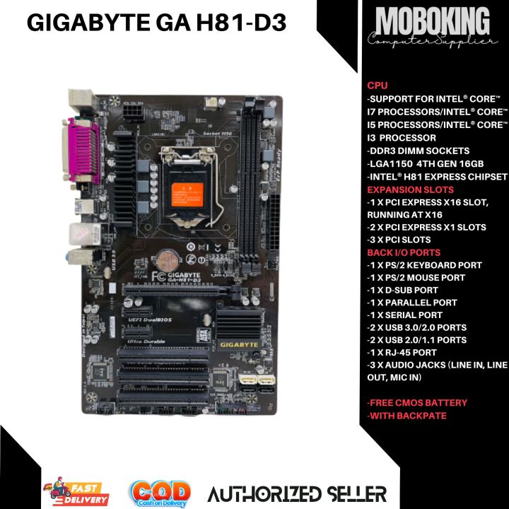 GIGABYTE GA H81-D3 Desktop 4TH GEN Motherboard H81 Socket LGA 1150 i3 ...