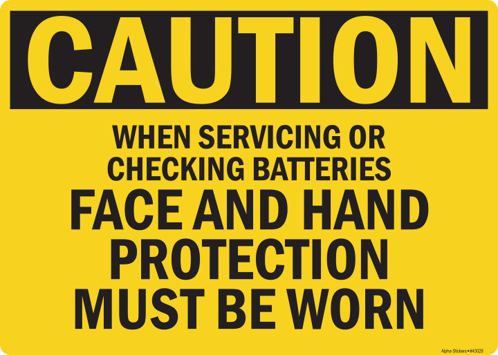Battery Warning Signs Caution Face and Hand Vinyl Sticker Size: 14"W x ...
