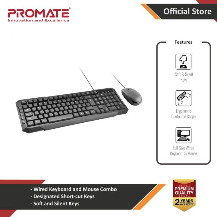 Promate EasyKey-3 Sleek Ergonomic Multimedia Wired Keyboard & Mouse ...