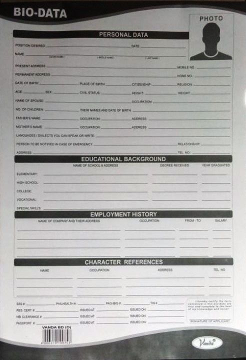 FS#678 10 pcs Biodata / Resume Form | Lazada PH