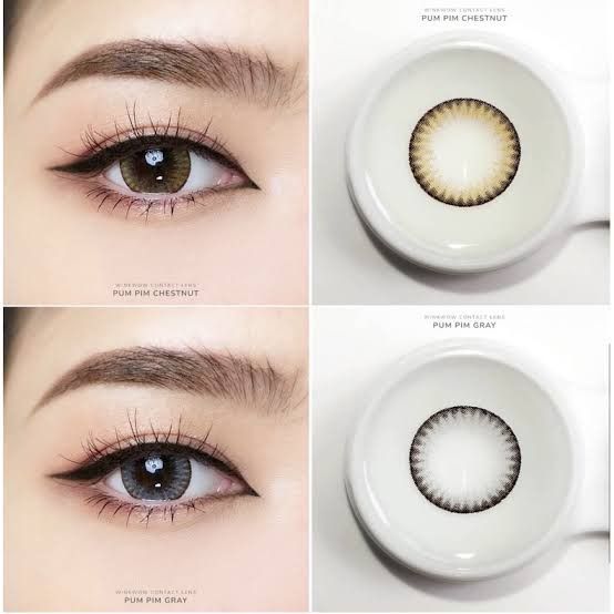 💫คอนแทคเลนส์ PumPim (สีน้ำตาล/เทา) ขนาดตาโต (Bigeyes) เลนส์นิ่ม☀️กรอง ...