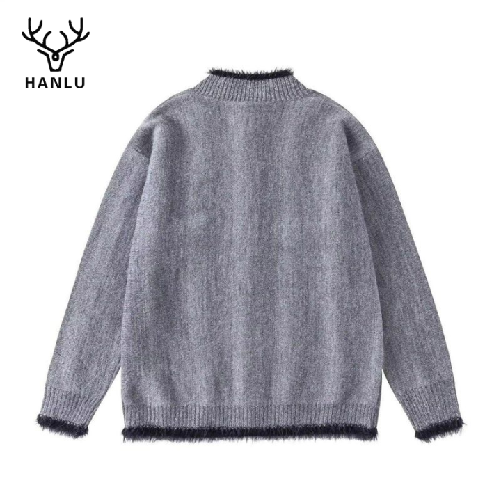 Hanlu เสื้อสเวตเตอร์มีซิปคอสูงสไตล์อเมริกัน สำหรับผู้ชาย ผ้าขนแกะฤดู ...