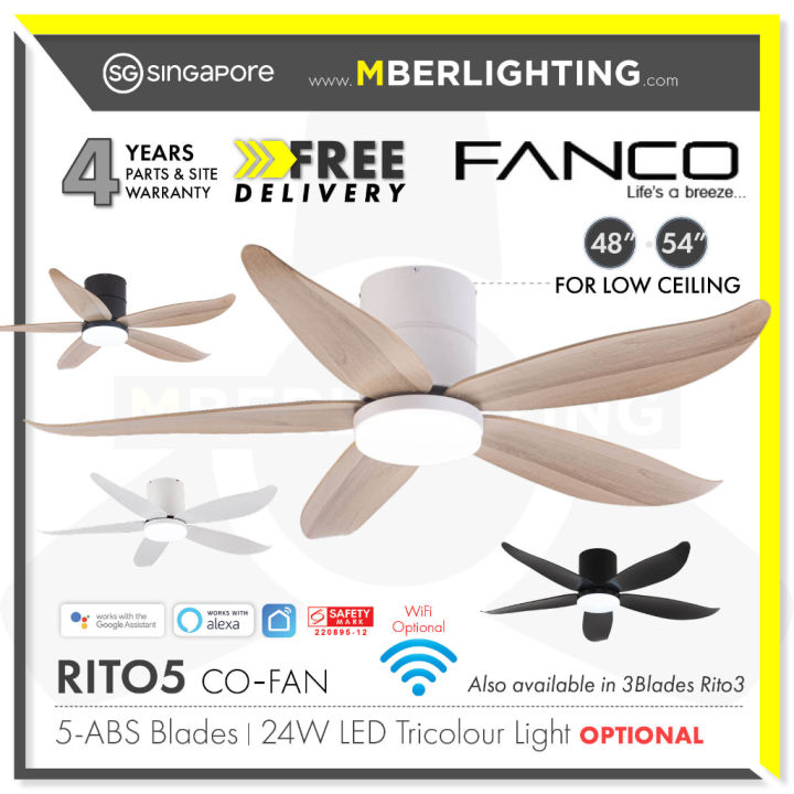 [For Low Ceiling] FANCO Rito 5 / Rito 3 Wifi Ceiling Fan with Light ...