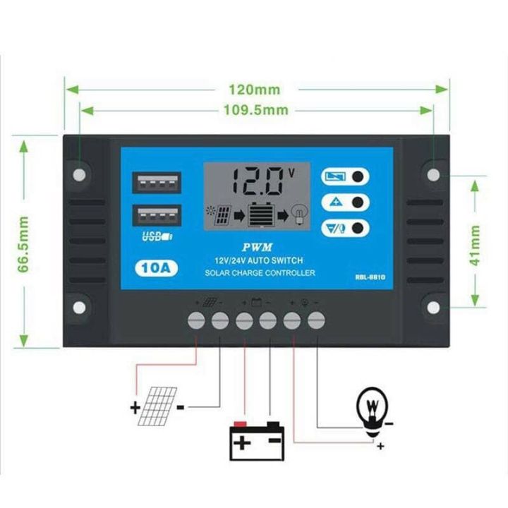 10A/30A 12V 24V LCD Display PWM Solar Charge Controller Dual USB Solar ...