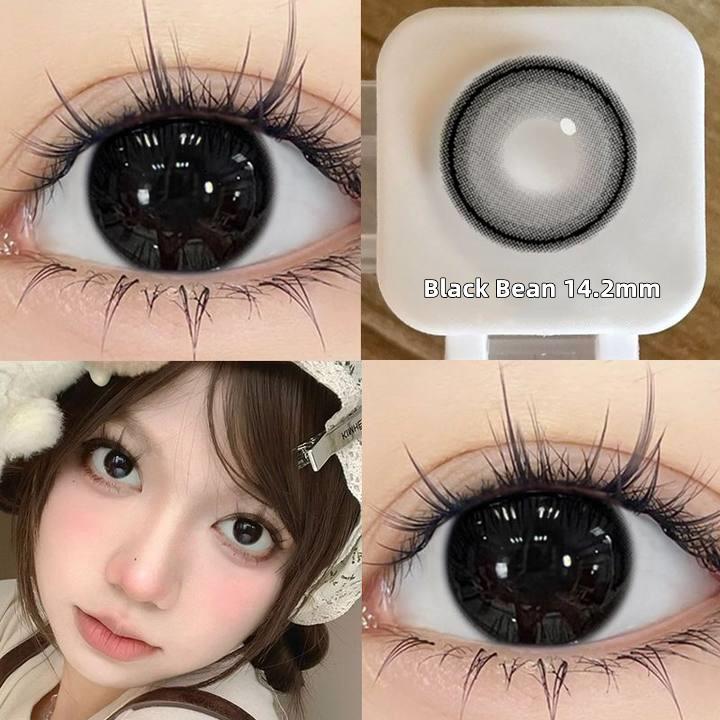 เลนส์แฟชั่น คอนแทคเลนส์สีกรองแสงคอนเทค Black/Brown Bean ค่าสายตาปกติ Contact Lens 14.2mm ...