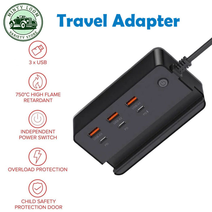 2 in 1 Multifunctional Desktop Power Strip with 3 USB+3 Type C Ports ...