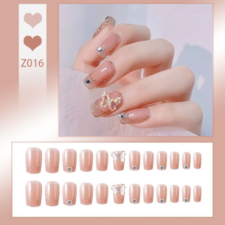 24pcs High quality Fake NaiIs With GIue Short/Iong False Nails Nail A ...