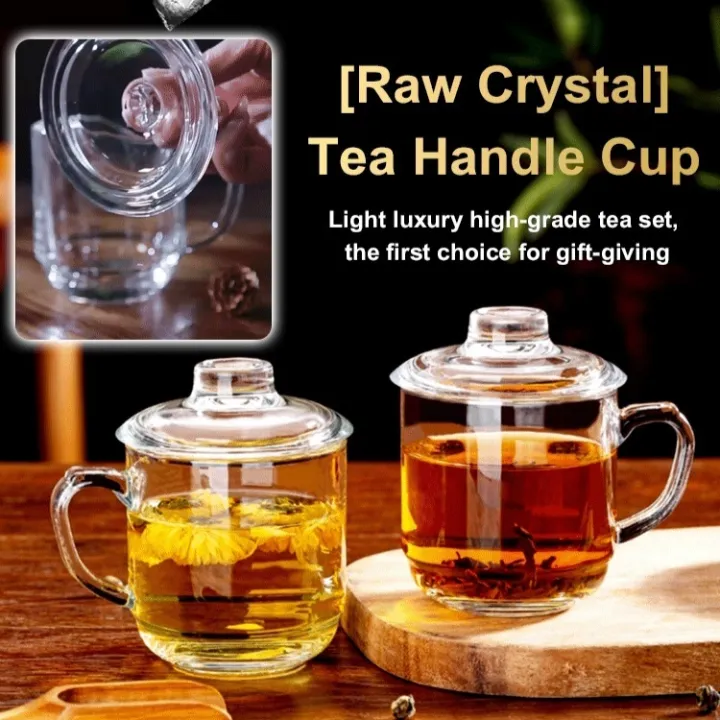 BB【Original Mineral Crystal】Tea Making Handle Cup Double Wall Glass Cup ...