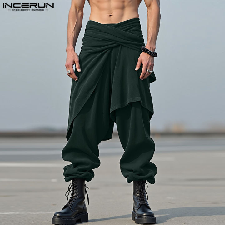INCERUN Pants For Men Fashion Cross-Design Textured Western Style Plain ...