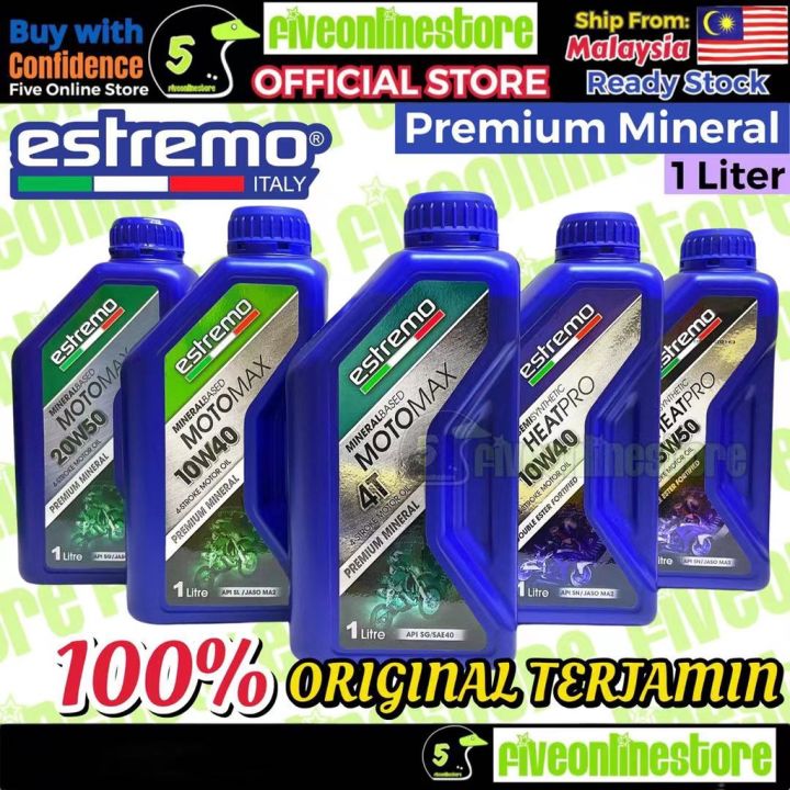 ESTREMO Engine Oil 100% ORIGINAL Italy HEATPRO MOTOMAX 4T Fully Synthetic Minyak Hitam Semi ...