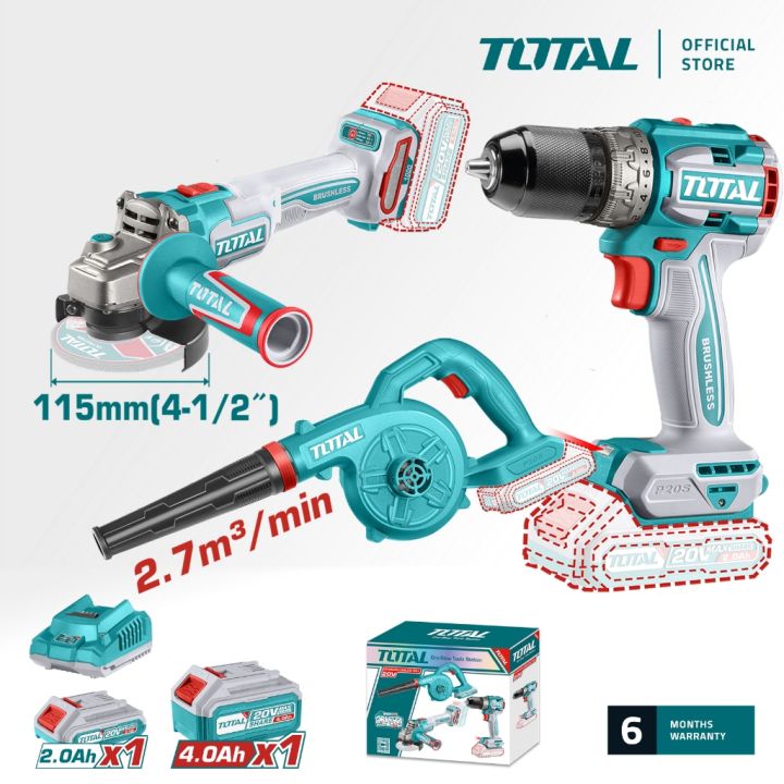 TOTAL Li-ion Combo Kit w/ Brushless Angle Grinder & Impact Drill ...