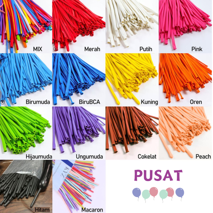 Balon Latex Pentil Twist (ISI 10) Balon Cacing Satuan Balon Panjang ...