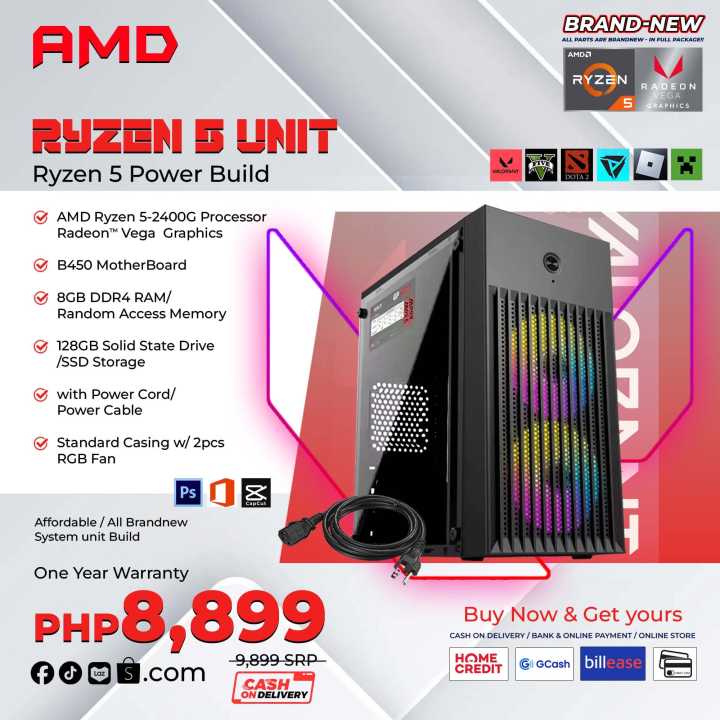 BRANDNEW SYSTEM UNIT RYZEN 5 2400G 8GB RAM DDR4 128GB SSD STANDARD ...