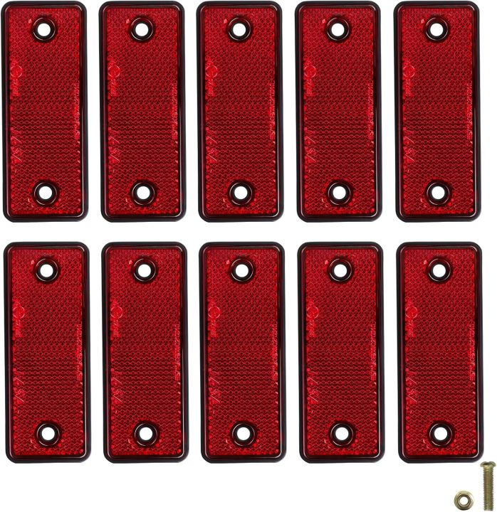 10 Pack Red Screw on Rectangular Reflectors for Mailbox, Motobikes ...