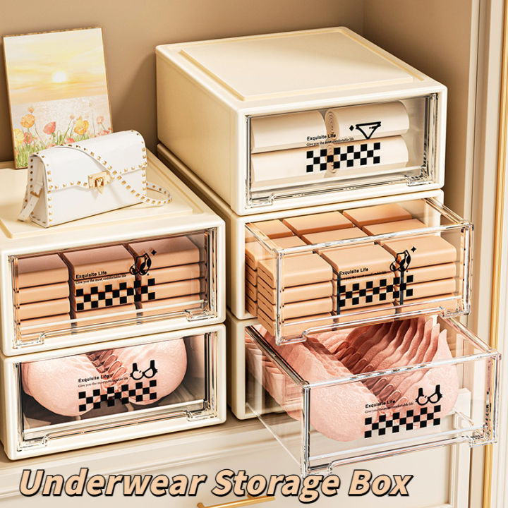 Underwear Storage Box with Lid Bra Panties Socks Storage Box Stackable ...