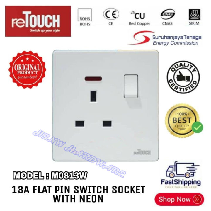 Retouch Ultra Rimless 13A Flat Pin Switch Socket With Neon (SIRIM ...
