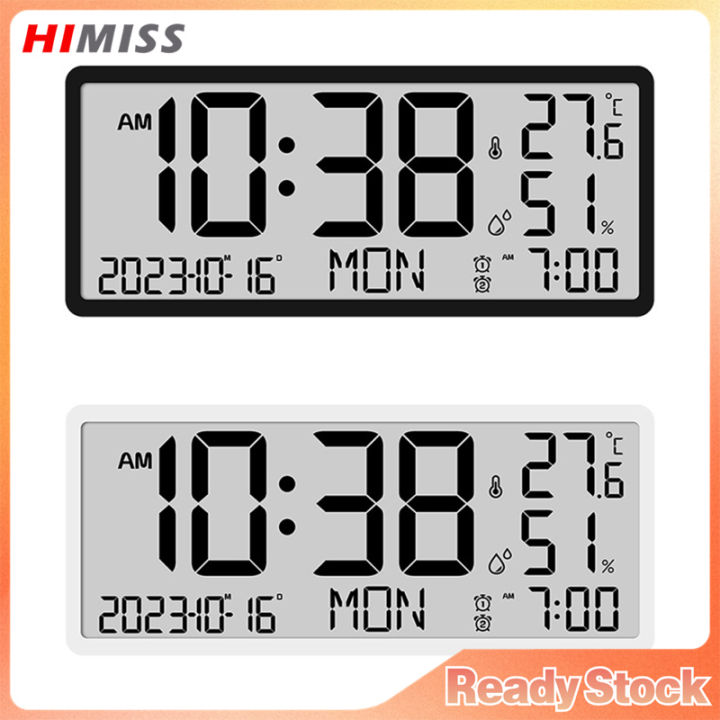 HIMISS Multifunctional Wall Clock Time Date Temperature Humidity Display Digital Clock Simple ...