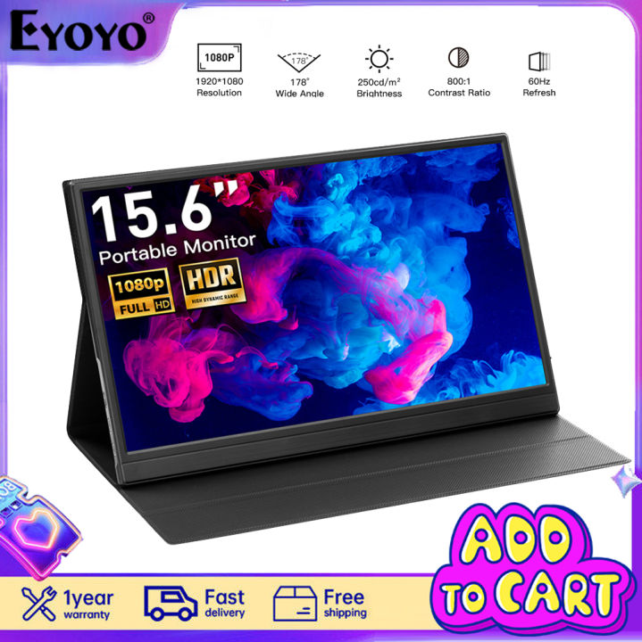 Eyoyo 15.6 Inch Portable Monitor HDMI Type-C 1080P HDR IPS Screen Dual ...