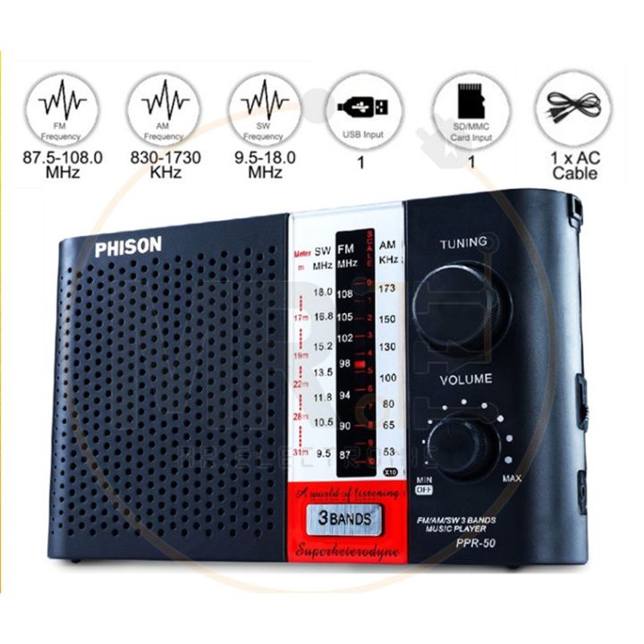 [Ready Stock] Phison PPR-50 Portable Radio with USB&SD card port | Lazada