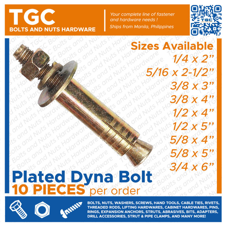 TGC 10PCS Dyna Bolt 1/4 , 5/16 , 3/8 , 1/2 , 5/8 , 3/4 inches Tetanized ...