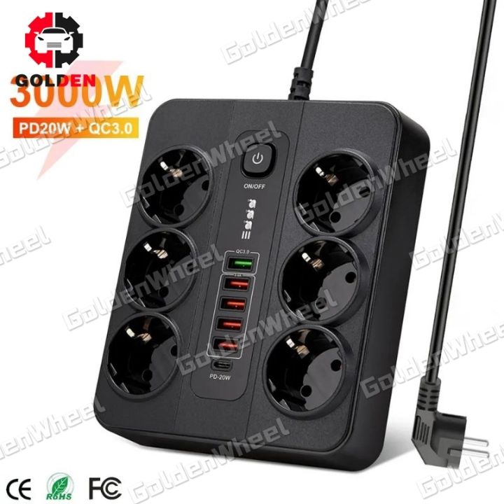 Stop Kontak Smart Power Strip Socket Colokan Listrik 6 Socket 6 USB QC3.0 Type C PD20W Fast ...