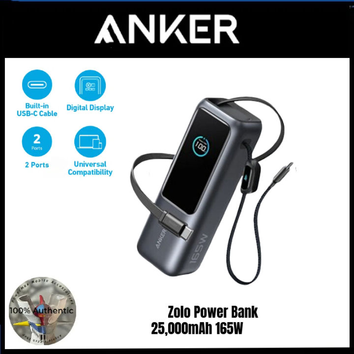 Anker Zolo Power Bank 25,000mAh 165W with Retractable and Built-In USB-C Cables | Lazada PH