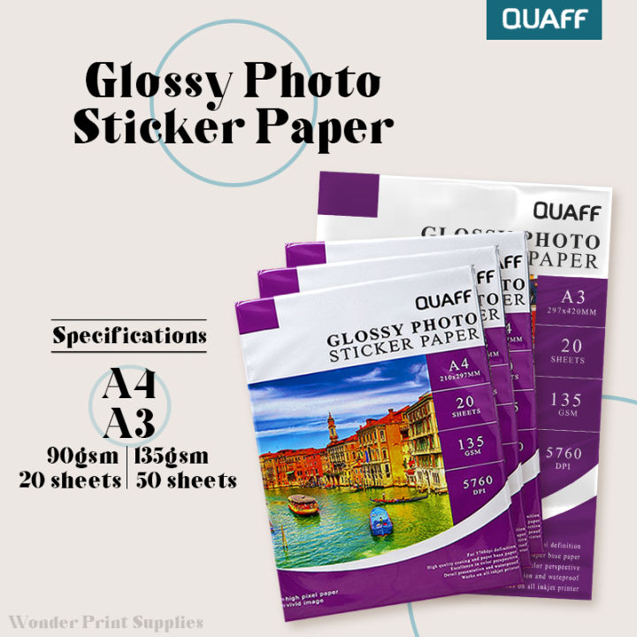 WPS - QUAFF Photo Sticker Glossy A4 Size ,Inkjet Sticker Paper 90gsm ...