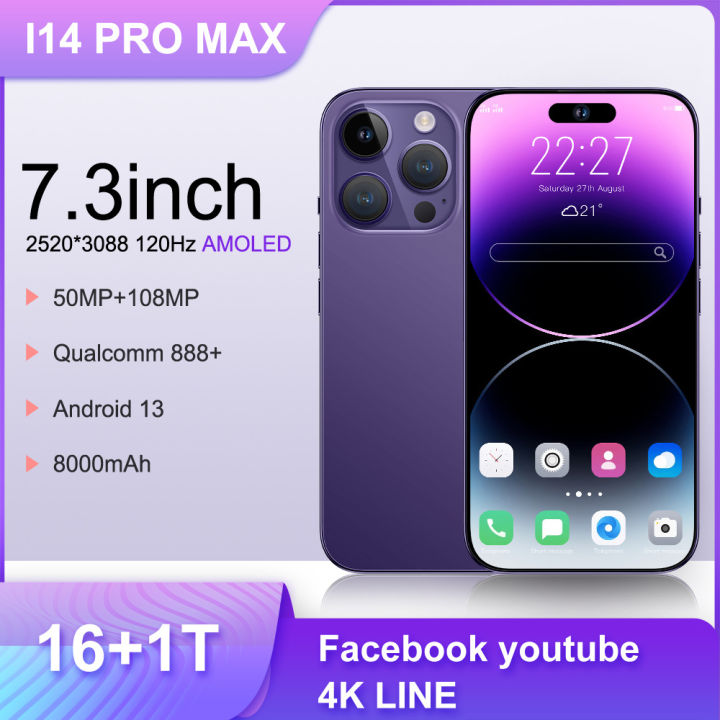 ขายร้อนใหม่ IP14pro สูงสุดโทรศัพท์มือถือ 7.3 เกมหน้าจอขนาดใหญ่ eSports 12GB+256GB ความถี่สูง ...