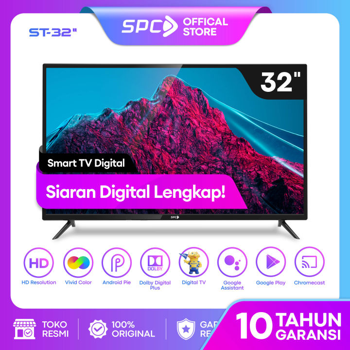 SPC ST-32 - Smart TV LED 32 inch HD Android 9.0 Garansi 10 Tahun Code D | Lazada Indonesia