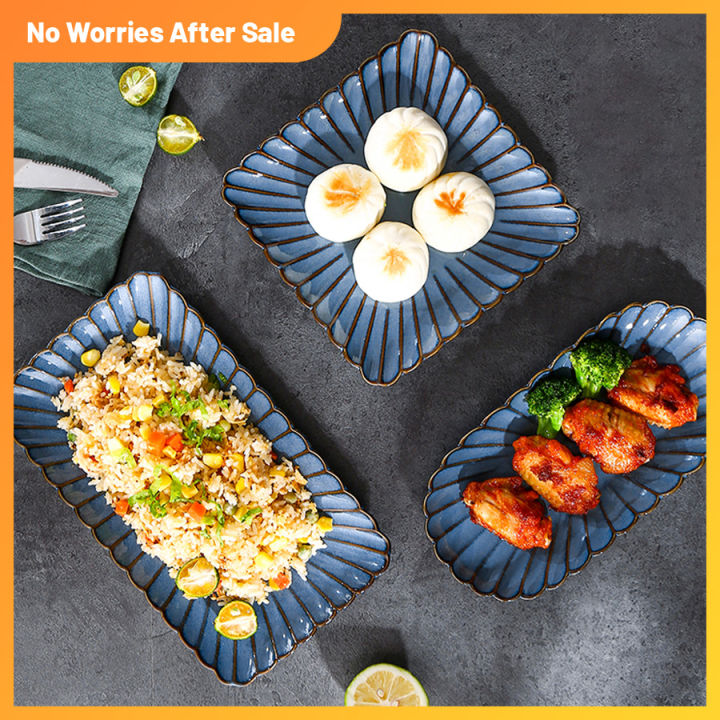 Nordic Fish Plate Rectangular Plate Blue Ceramic Plate Microwave Oven ...