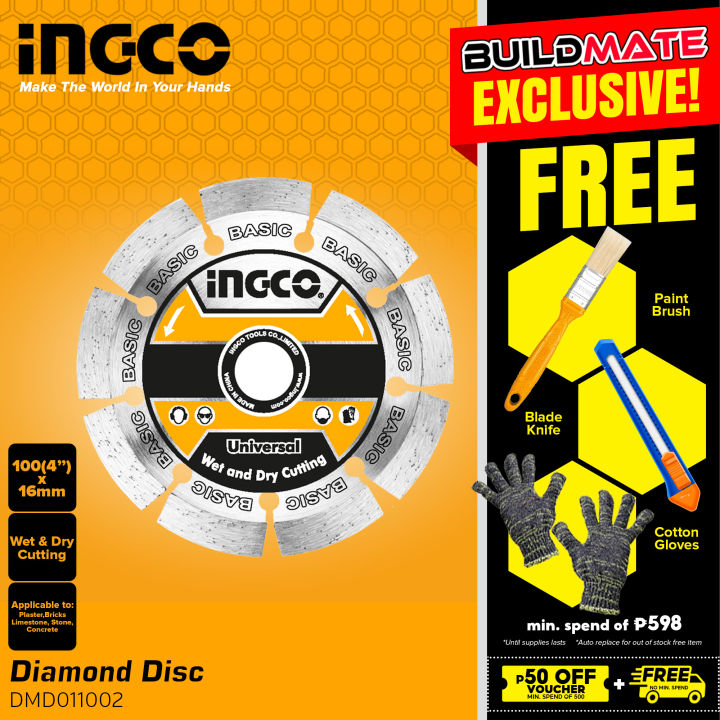 BUILDMATE Ingco Diamond Disc Wheel 4" Wet and Dry Cutting Concrete ...