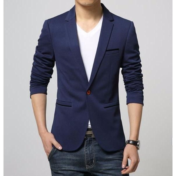 Jaspria - Blazer Jas Single Button Korean Desain Warna Biru Navy ...
