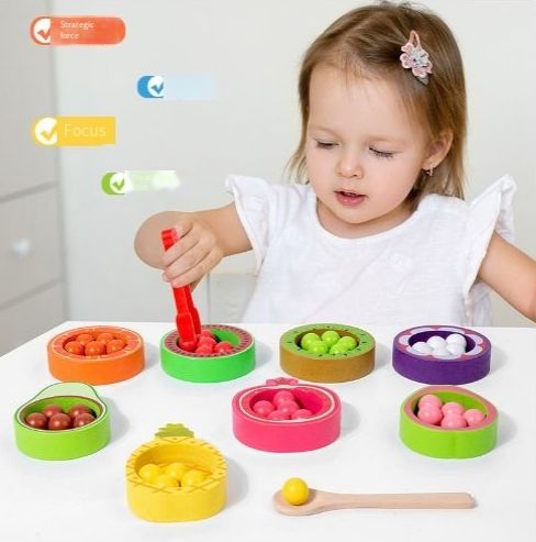 Wood children fruit color classification matching bead early education ...