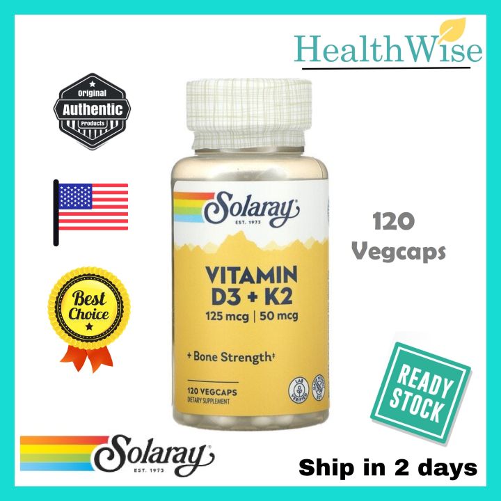[USA] SOLARAY Vitamin D3 125mcg + K2 50mcg 120 or 60 Vegcaps (Exp ...