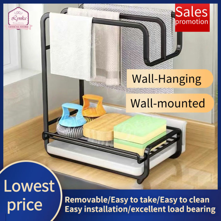 [Ready Stock]Wall-mounted Storage Rack Drain Dish Rag Rack Punch-free ...