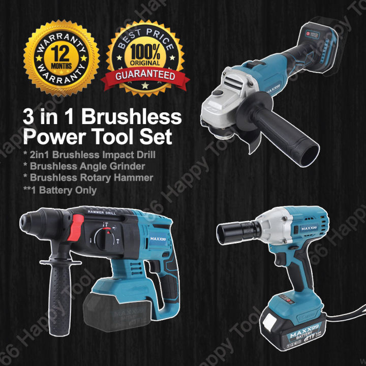 Maxx99 3 in 1 Portable Brushless Power Tool Set 3pcs Cordless Impact ...