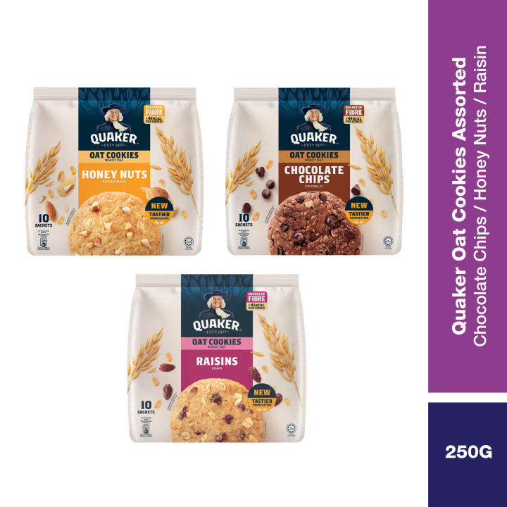 Quaker Oat Cookies (250g) Assorted - Chocolate Chips/ Raisin/ Honey ...