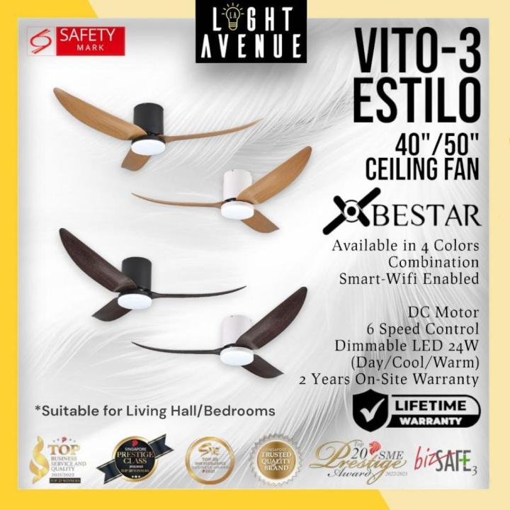 BESTAR Vito 3 Estilo 40" 50" 3 Blade DC Ceiling Fan With Remote Control ...