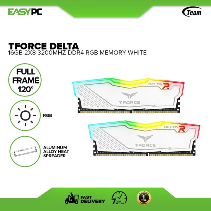 EasyPC | Team Elite T-Force Delta 16GB 2x8 3200Mhz Memory White Ram for ...