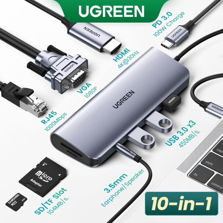 UGREEN USB C Hub 10 in 1 Type C Hub with Ethernet 4K USB C to HDMI VGA ...