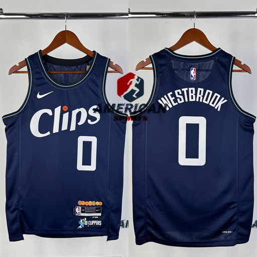 Men's Los Angeles LA Clippers Jersey Russell Westbrook 2024 Navy Blue ...