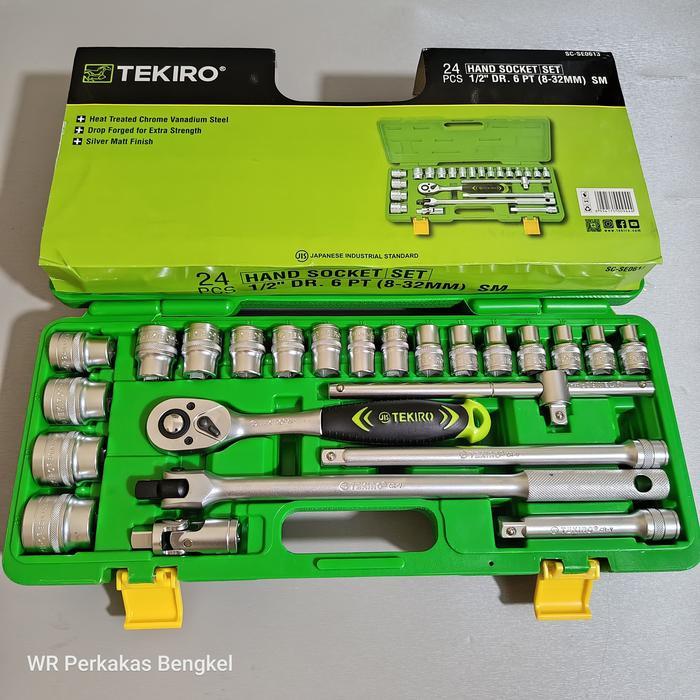 TEKIRO Kunci Shock Sok Set 8 Sampai 32 Mm Hand Socket 24 Pcs 1/2 6 Pt 1 Box Plastik - 1 Paket ...