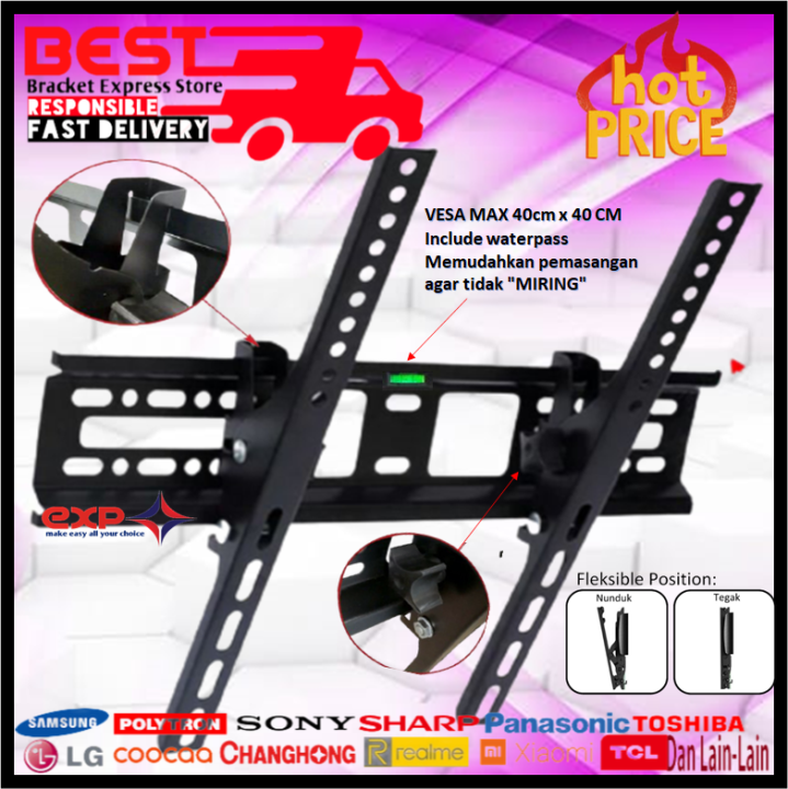 gantungan TV LED LCD uk 32 inch - 55 inch lengkap dengan fizer & baut ...